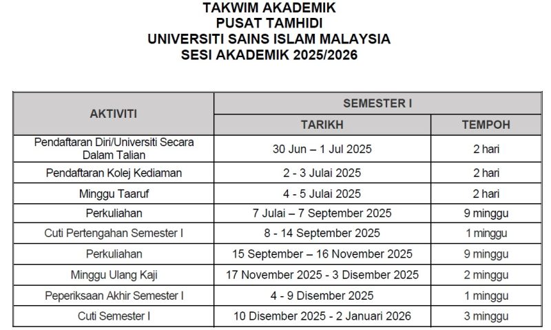 Academic Calendar Session 2025/2026 – TAMHIDI CENTRE